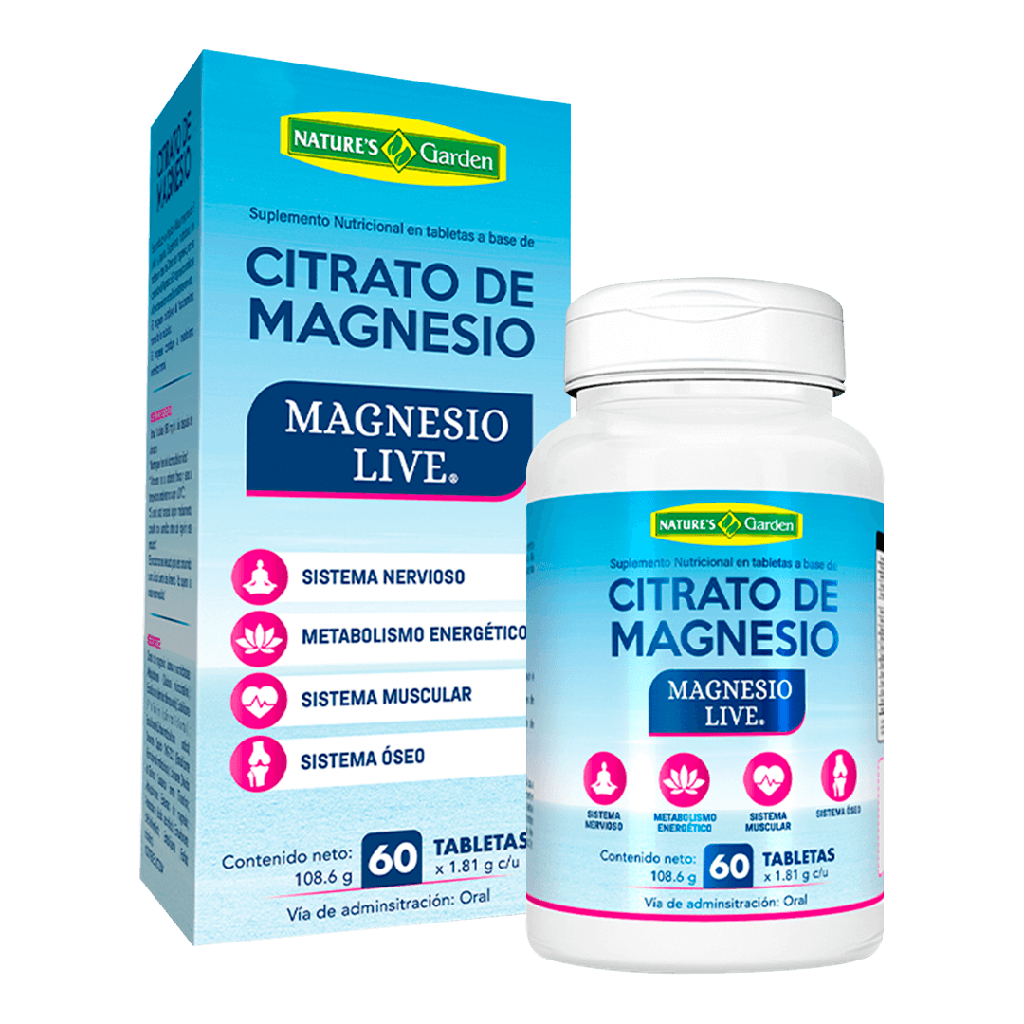CITRATO DE MAGNESIO 108.6G TABLETAS X60 NATURES GARDEN | El Arbolito