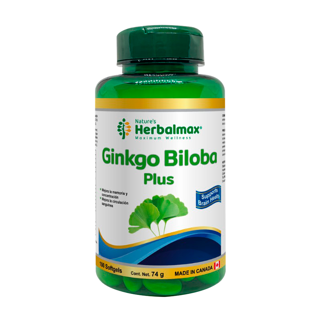 GINKGO BILOBA PLUS 74G SOFTGELS X100 NATURES HERBALMAX | El Arbolito