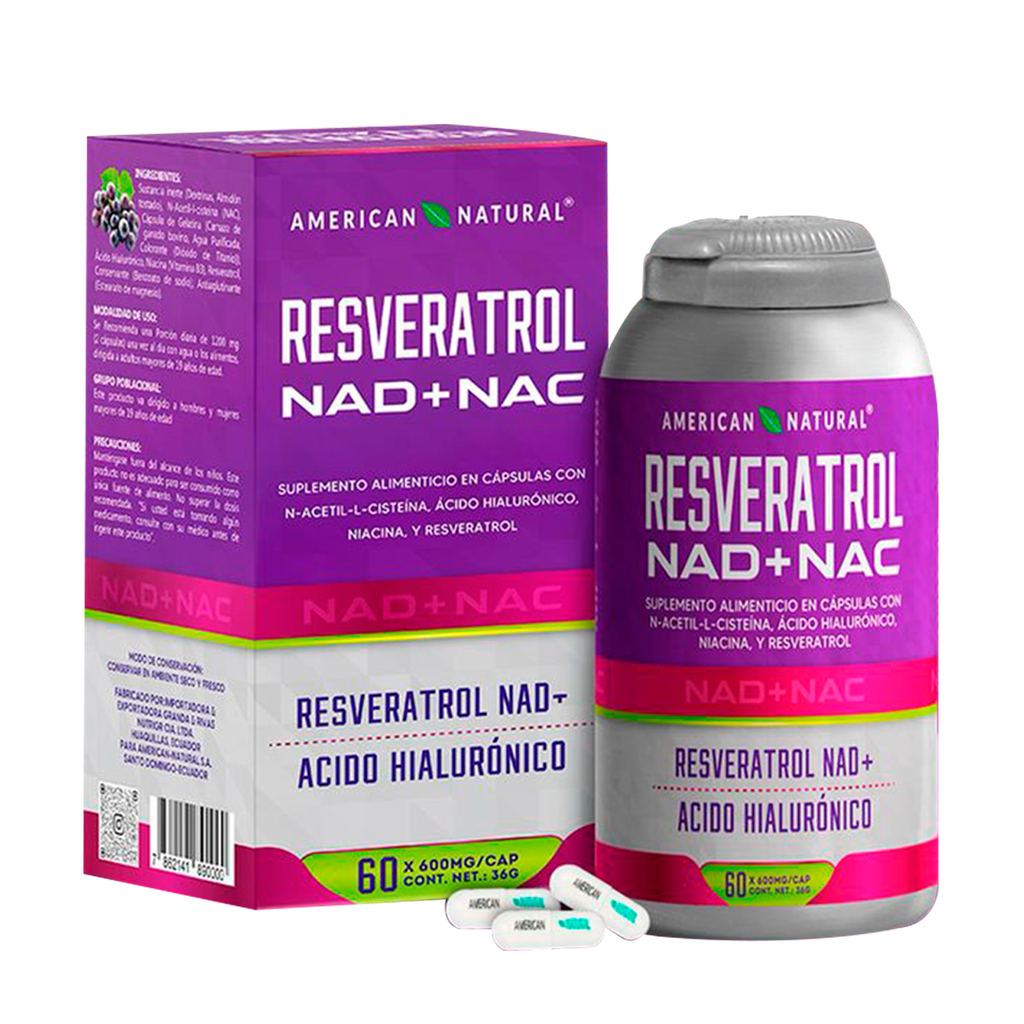 RESVERATROL NAD + NAC CAPSULAS X60 AMERICAN NATURAL | El Arbolito